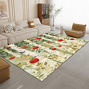 Area Rugs Colorful Rectangle Carpet, Cartoon Art Apple Stripes Printed Carpets, 4 x 6 ft Washable Rugs, with Nonslip Backing Carpet, for Indoor Bedroom Living Room Home Office