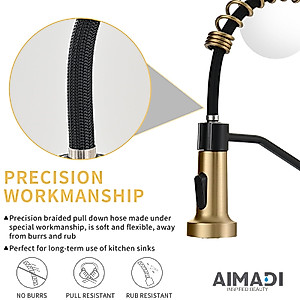 AIMADI Black Faucet Kitchen,Commercial Black Gold Kitchen Faucet Matte Black Modern Single Handle Kitchen Faucet with Pull Down Sprayer for Rv Farmhouse Camper