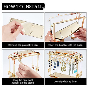 DELORIGIN Acrylic Earring Holder Stand Clothes Rack Shape Jewelry Display with 16 Clothes Hangers Dangle Earrings Organizer Ear Studs Display Rack for Retail Show 6.88 x 2.36 x 5.51 Inches