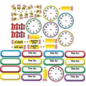 Eureka 'Telling Time' Bulletin Board Analog Clock Practice, 4pc, 17'' W x 24'' L, Model Number: 847423-AWZM