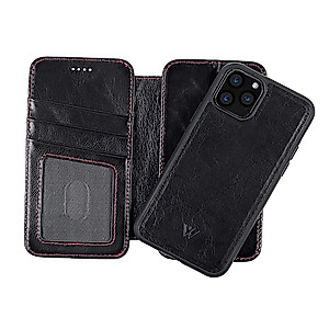 Wilken iPhone 14 Pro Leather Wallet Case with Detachable Magnetic Phone Case | Compatible with MagSafe and All Wireless Charging Accessories | Leather Magnetic Wallet Case (14 Pro, Black)