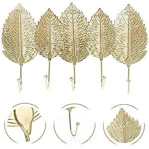 Alipis Leaves Iron Hooks Wall Hanging Hook Decorative Wall Hooks Key Holder Gold Single Prong Coat Hanger for Clothes Hat Jacket Towel