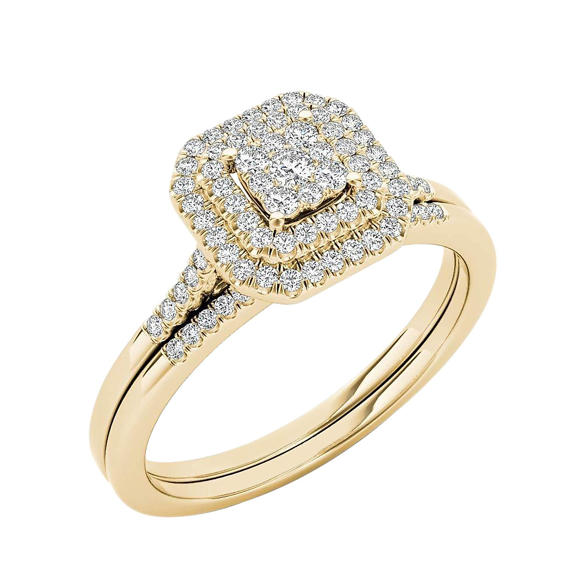 Diamond2Deal 10k Gold 0.33cttw Diamond Engagement Bridal Ring Wedding Band Ring Set (I2-Clarity-H-I-Color)