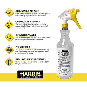 HARRIS Professional Spray Bottle 32oz, All-Purpose for Cleaning and Plants with Clear Finish, Pressurized Sprayer, Adjustable Nozzle and Measurements