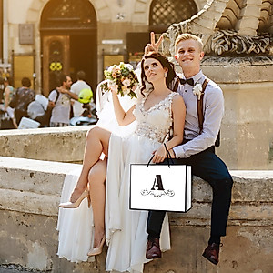 ysmile Letter Gift Bag with Wrapping Tissue for Men Women, 12" Large White Black Paper Bag for Birthday Anniversary - Single A