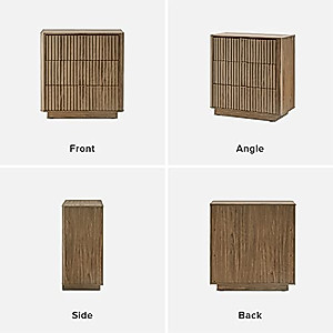 mopio Brooklyn Mid-Century Modern Dresser/Credenza, Waveform Panel with Sleek Curved Profile with Aluminum Handle 3-Drawers for Bedroom/Living Room, Sturdy Anti-Tipping Base (Natural Walnut, Dresser)