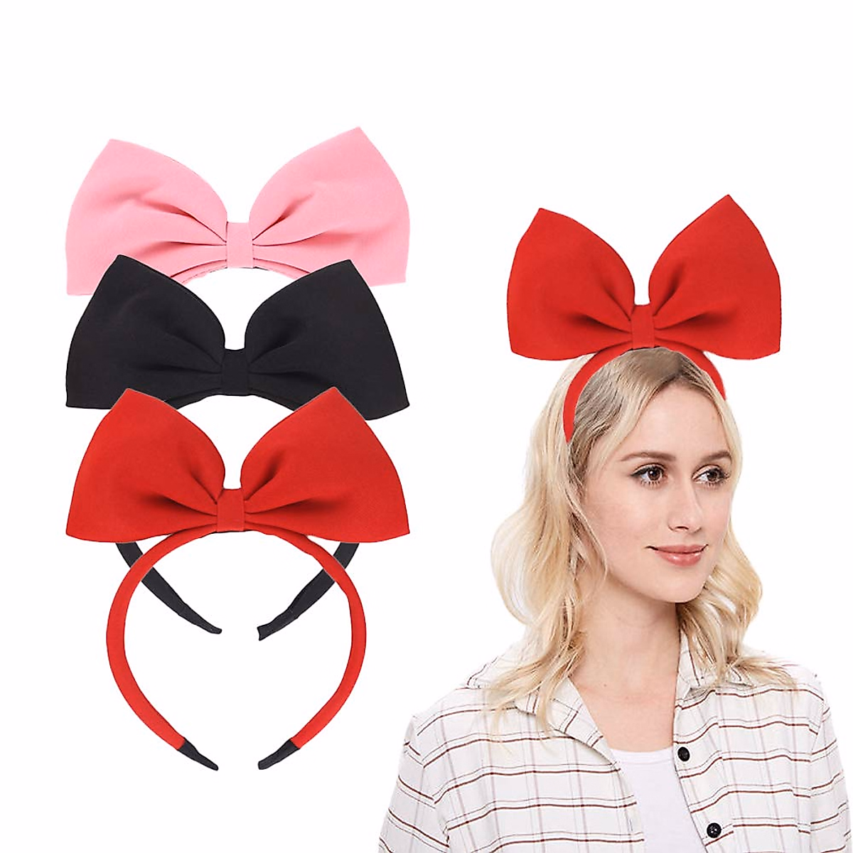 MXXGMYJ Women Big Bows Headbands Bow Headband Hairbands for Women Girls Bow Hair Hoop Birthday Halloween Christmas Party Costume Accessories Gifts Pink 1Pcs