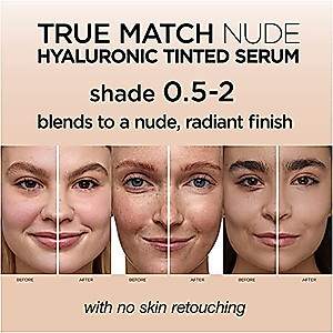 L'Oreal Paris True Match Nude Hyaluronic Tinted Serum Foundation with 1% Hyaluronic acid, Very Light 0.5-2, 1 fl. oz.