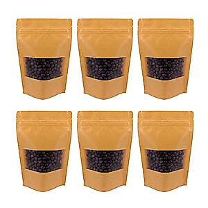 Belinlen 300pcs 3.94x5.87" Kraft Stand Up Pouches Zip Lock Food Storage Bags with Matte Window Multipurpose Kraft Paper Bags Reusable, Heat-Sealable