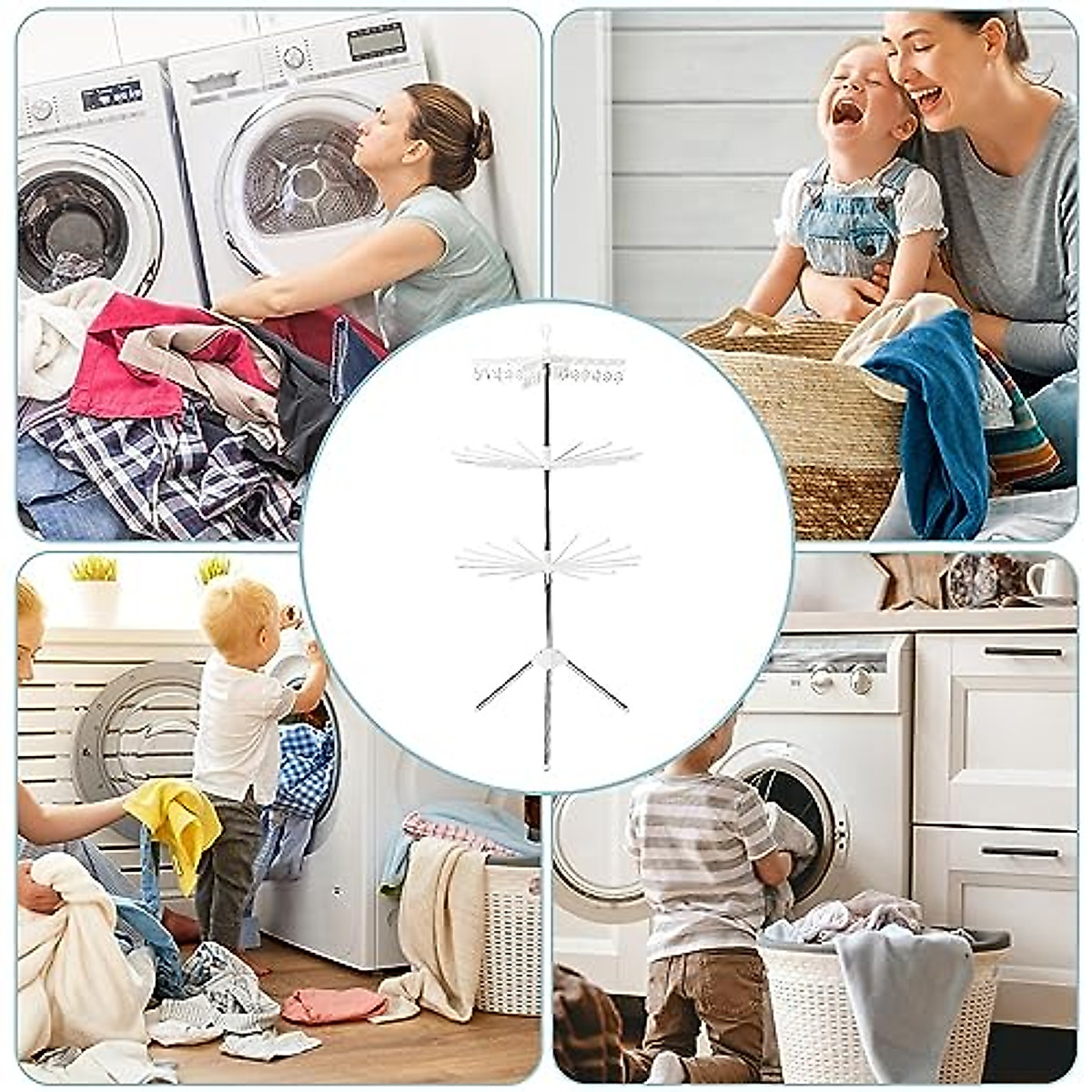 Clothes Drying Rack, Stainless Steel Foldable Drying Rack, Adjustable Laundry Handle Indoor Outdoor Laundry Drying Rack for Towels, Socks, Underwear, Shirts, Shorts, Bibs, Nappies, Kids Clothes