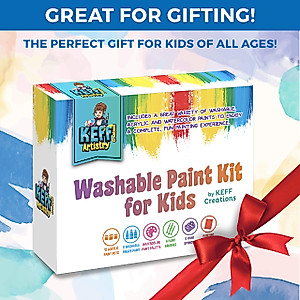 KEFF Kids and Toddler Paint Set - Washable Tempera Finger Painting Set with Non Toxic Watercolor, Acrylic Pots, Sponges & More Art and Crafts Supplies