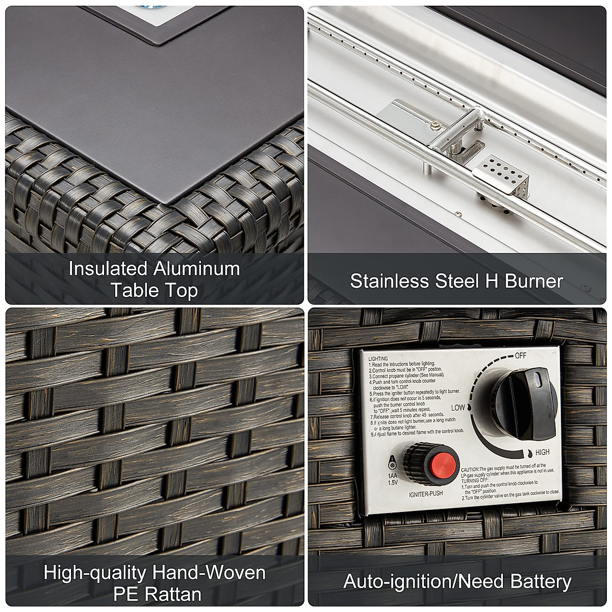 GYUTEI Fire Pit Table,Propane Fire Pits for Outside,44in 50,000 BTU Auto-Ignition Gas Fire Table w/CSA Certification,Outdoor Fire Pit for Garden Patio (Black)