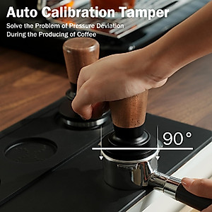 PUSEE 53.3mm Espresso Tamper, Calibrated Tamper with 30lbs Double Spring Loaded Tamper Walnut Wood Coffee Tamper for Barista Home,Stainless Steel Base Tamper Espresso Tool Fits 54mm Portafilters