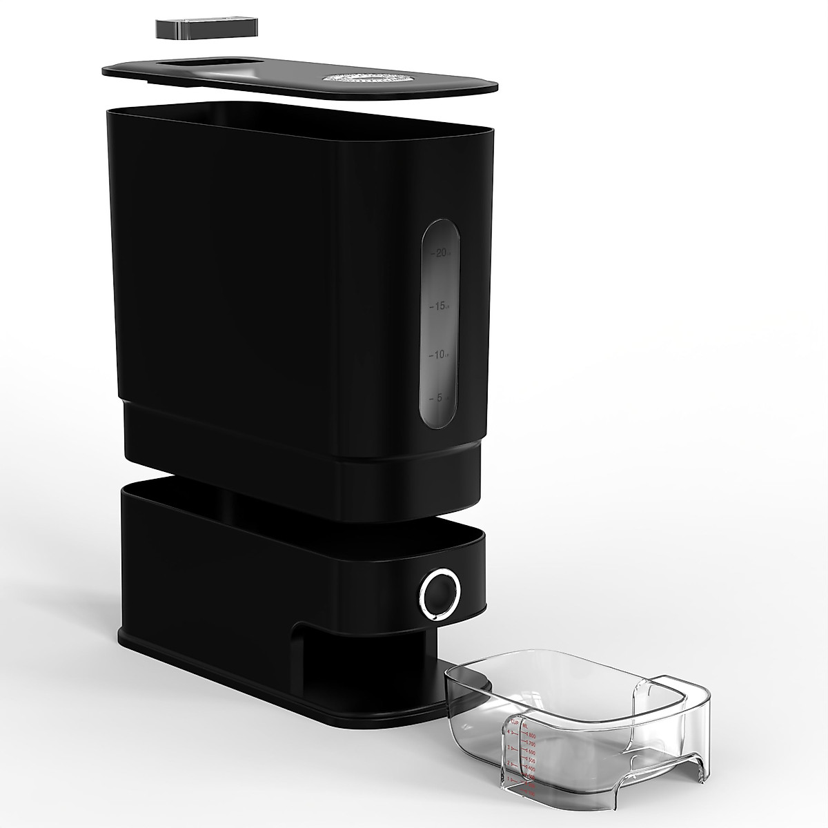 Retail Blade Rice Dispenser - 26.5 lbs Rice Storage Container with Measuring Cup, Rice Scoop & Sponge – Large Cereal Grain Bucket with Scale for Kitchen Pantry Organization, BPA-free, Airtight (Black)