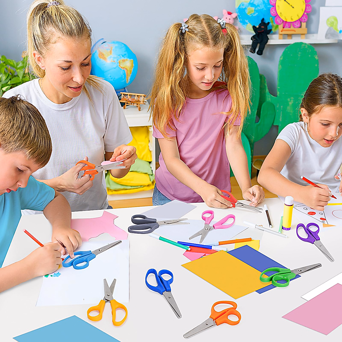 100 Pack Kids Scissors, 5 Inch Bulk Scissors for School, Blunt Tip Scissors for Child Student Teacher, Kids Safety Scissors for Preschool Classroom Office Home, School Supplies Craft Cutting Paper