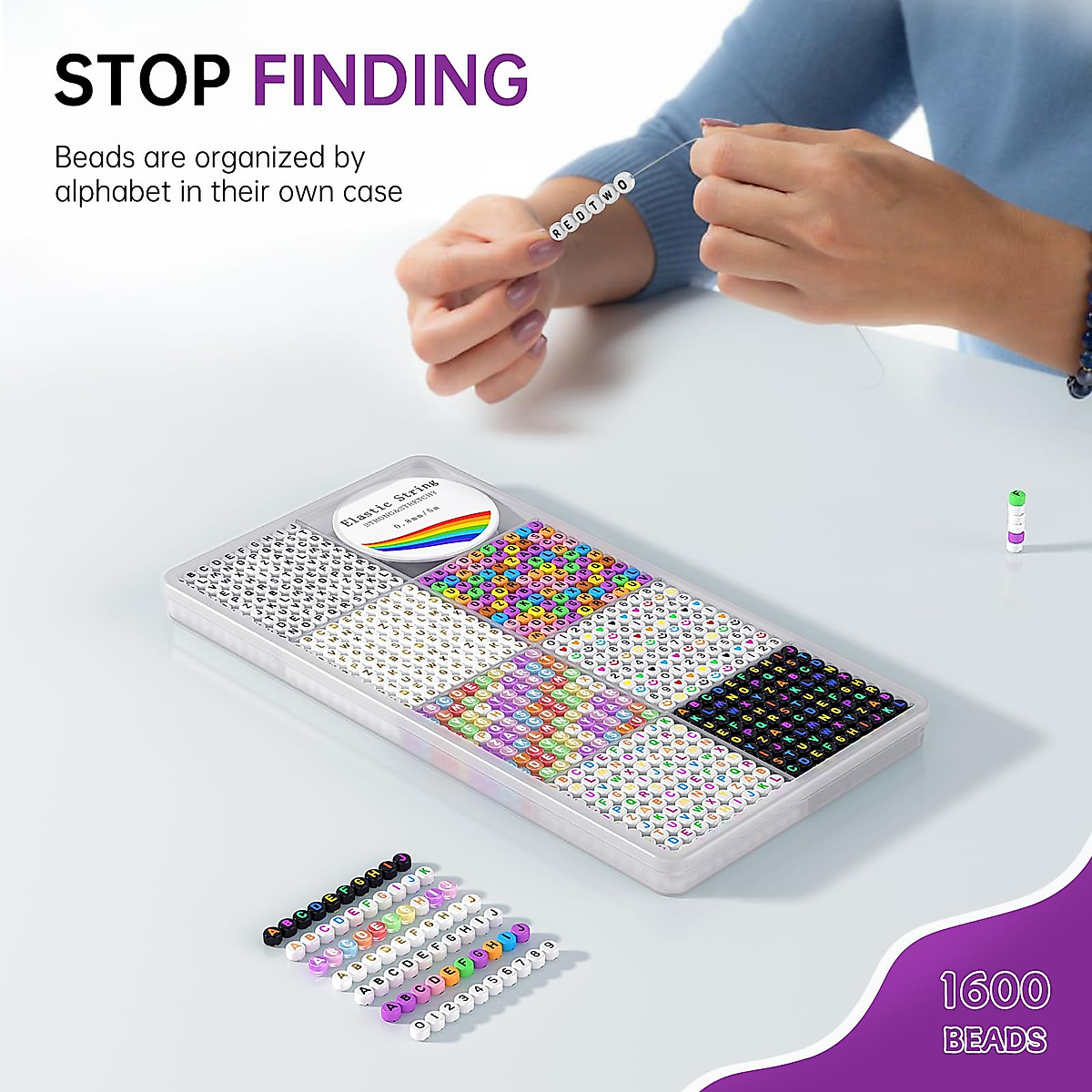 Redtwo 1600 Pcs Letter Beads Kit, 6 Styles of Colorful Alphabet Beads for Bracelet, Number Beads Smiley Face Beads Heart Beads and a Roll of Elastic String for Friendship Bracelet Kit.