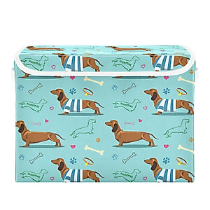DIGTIA Storage Bins with Lids Decorative Dachshund Dog Foldable Storage Boxes with Handles Large Storage Basket Collapsible Organizer Containers for Closet Home Bedroom Office