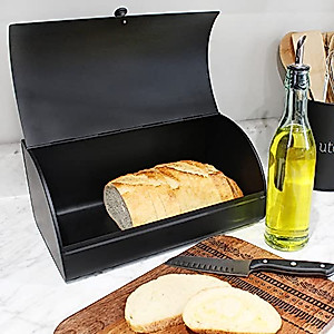 AuldHome Farmhouse Black Bread Box; Retro Vintage Style Enamel Countertop Bread Bin