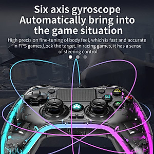 ROTOMOON Clear Wireless Controller with 8 Color Adjustable LED Lighting Compatible with PS4 Pro/PS4 Slim/PS4 Controller, with Headphone Jack for PS4 Dualshock 4 Game