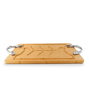 Arthur Court Aluminum Metal Antler Handle on Wood Carving/Cheese Board Large Tray for Serving Meats or Appetizer 23.5 inch Long x 13 inch Wide