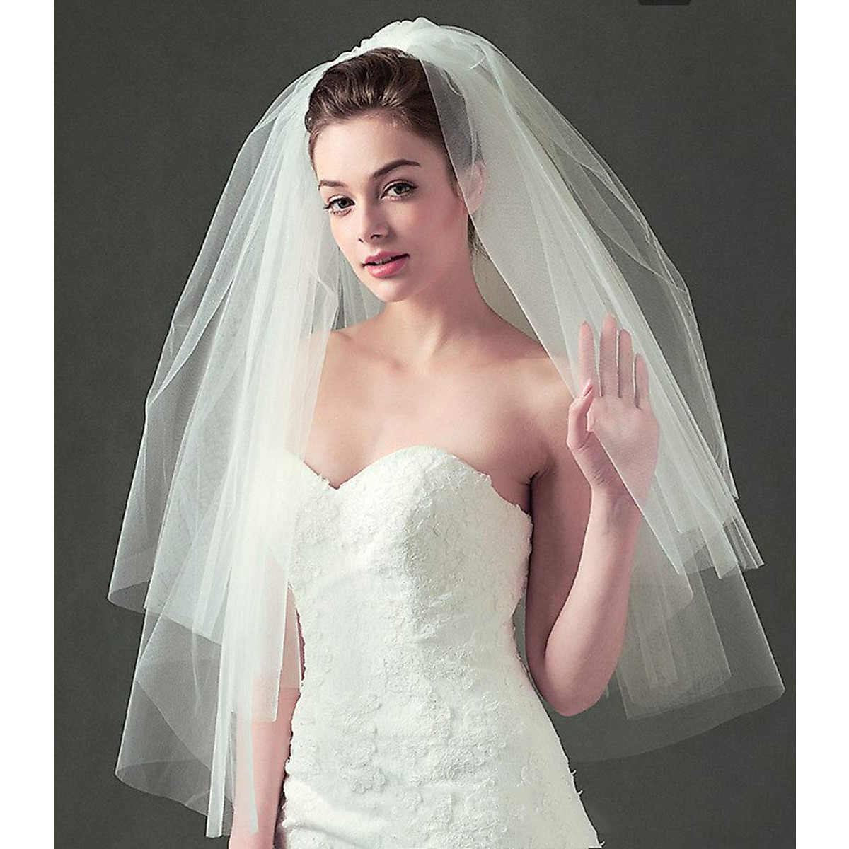 Aiosy Bridal Wedding Veils Short 2 Tier White Tulle Blusher Veil with Comb Bride Hair Accessories for Women and Girls (White)