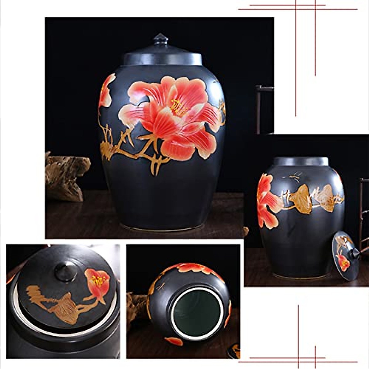 TUU Retro Rice Dispenser Ceramic Large Capacity Sealed Cereal Storage Container with Lid Grain Dispenser Suitable for Kitchen Soybean, Corn, Flour, Sugar, Rice, Nuts, Snacks, Pet Food