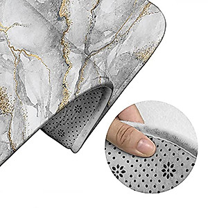 Wondertify White Marble Bathroom Antiskid Pad Fashion Marbling Granite Stone 3 Pieces Bathroom Rugs Set, Bath Mat+Contour+Toilet Lid Cover Gold Black Gray