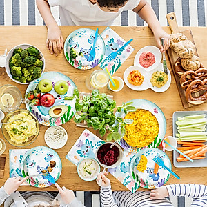 G1ngtar 96Pcs Blue Axolotl Party Plates Supplies - Cute Cartoon Axolotl Party Tableware Decorations Animals Disposable Paper Plates Napkins Forks for Kids Boy Birthday Baby Shower, Serves 24