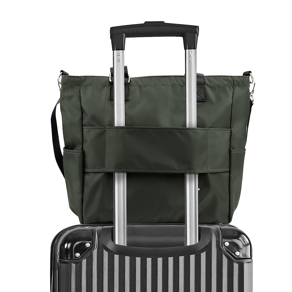 Iioscre Tote Bag for Women Men, Waterproof Work Nylon Tote Bag with Adjustable Strap,Crossbody Laptop Bag with Trolley Sleeve