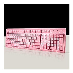 Gaming Keyboard, Waterproof Silent Pink Hello Kitty Laptop Computer Keyboard Cartoon Cute Pink USB Wired KT cat Keyboard Gaming for Girls for Desktop, Computer, PC (Color : Pink)