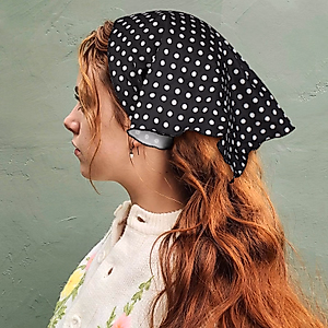 CHLINS 3 PCS Floral Hair Bandanas Kerchief Women Bandana Chiffon Scarf Triangle Kerchief with Ties Head Scarf (Polka dot (Red+Navy+Black))