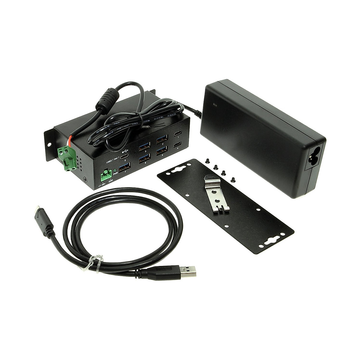 Coolgear USB-C 7 Port Hub 3X Type-C 5X Type-A - DIN Rail - Power Adapter