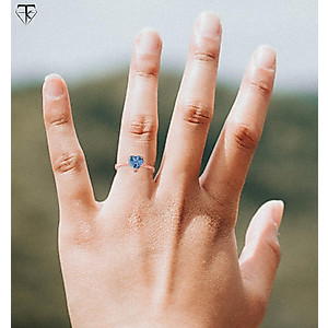 Takar Solid 14k Gold Solitaire Heart-Shaped Genuine Blue Topaz Ring, Heart Promise Ring For Women, Heart Gold Jewelry Birthstone Gift for Her MADE IN USA.