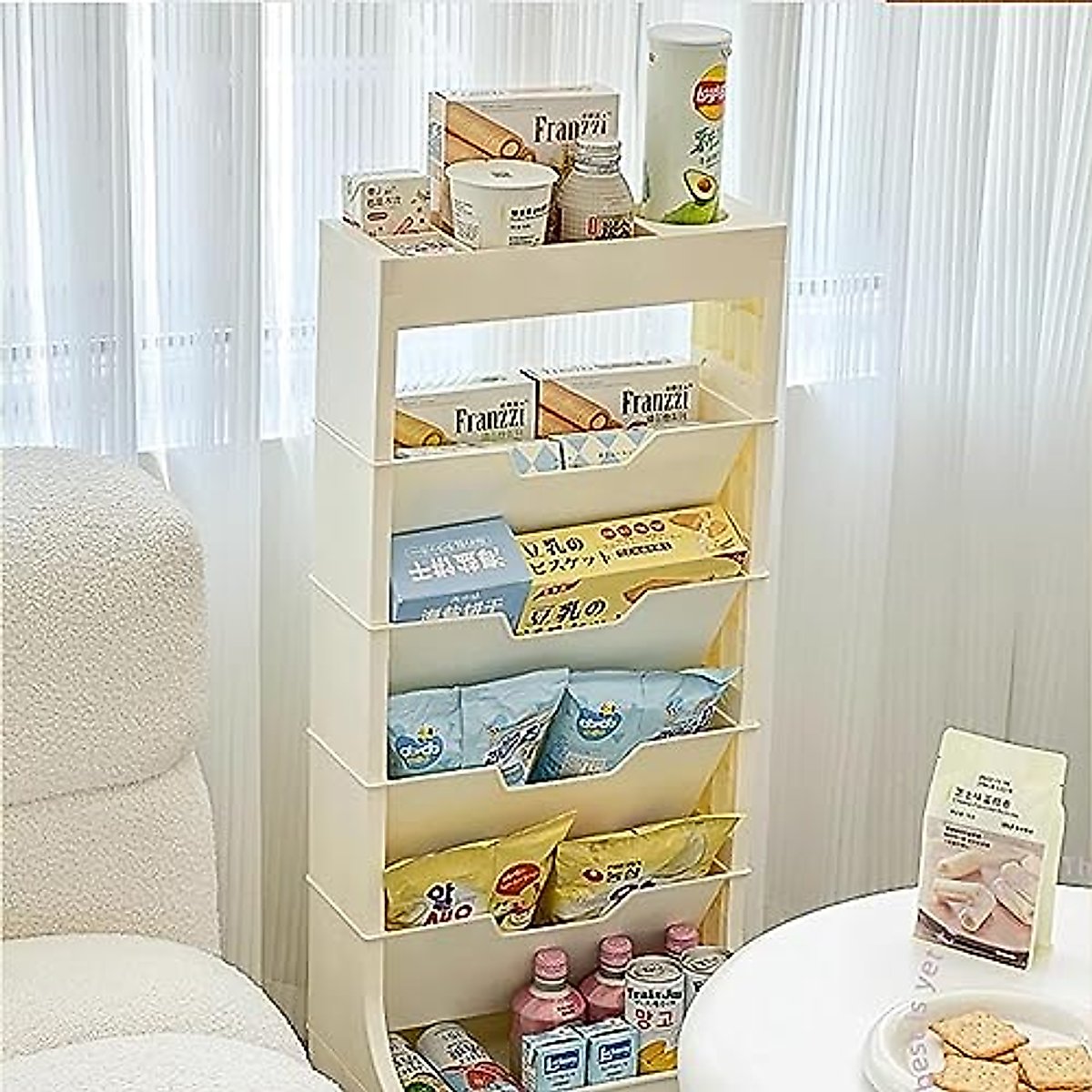 Rolling Book Shelf Organizer Mobile Book Shelf Cart 6 Tier Movable Bookshelf Cart Desk Side Cart for Office Dorm Classroom,Pink,5 Tier