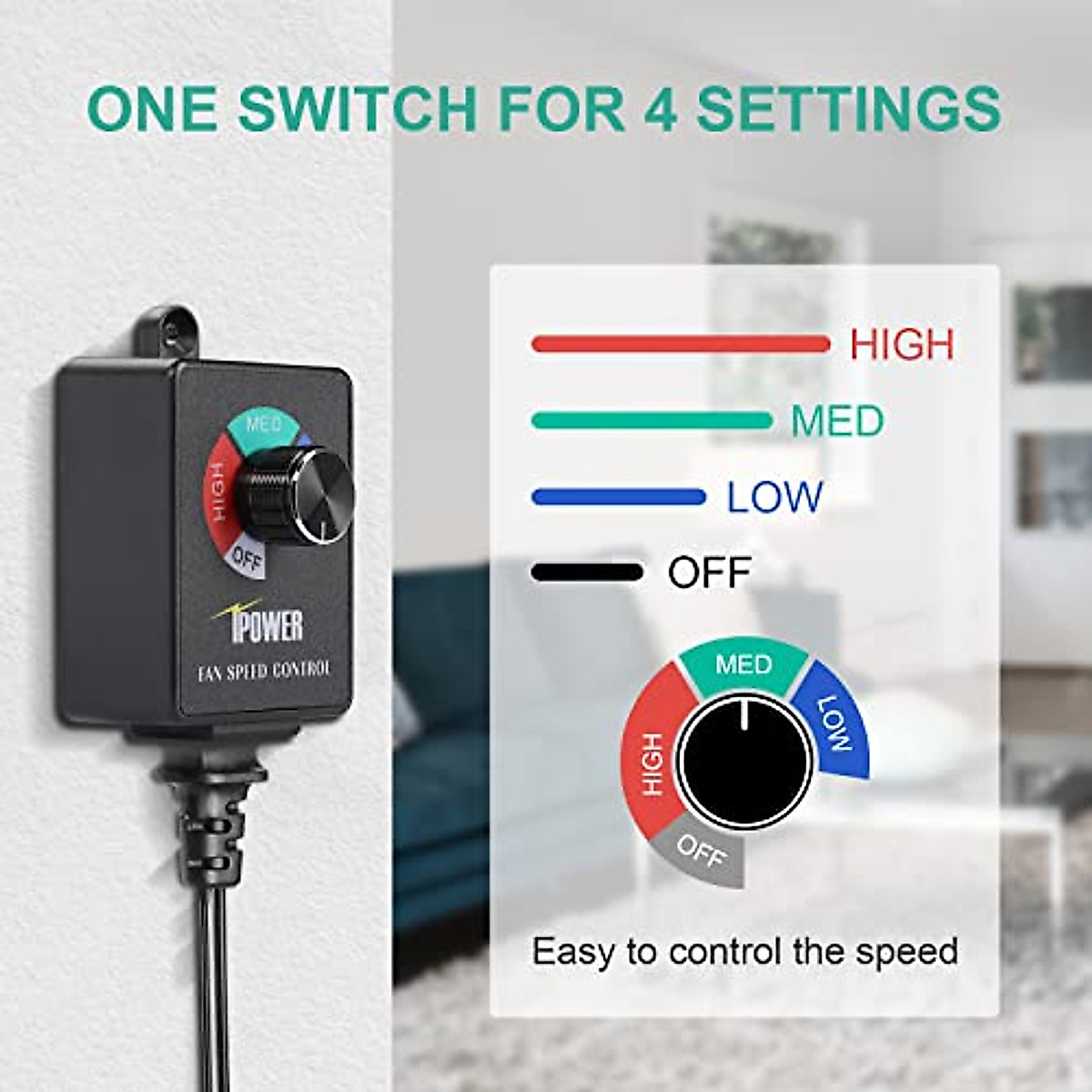iPower Variable Fan Speed Controller Adjuster Cordless for Duct Inline Exhaust Vent Blower, HVAC, 350W, 1 Pack