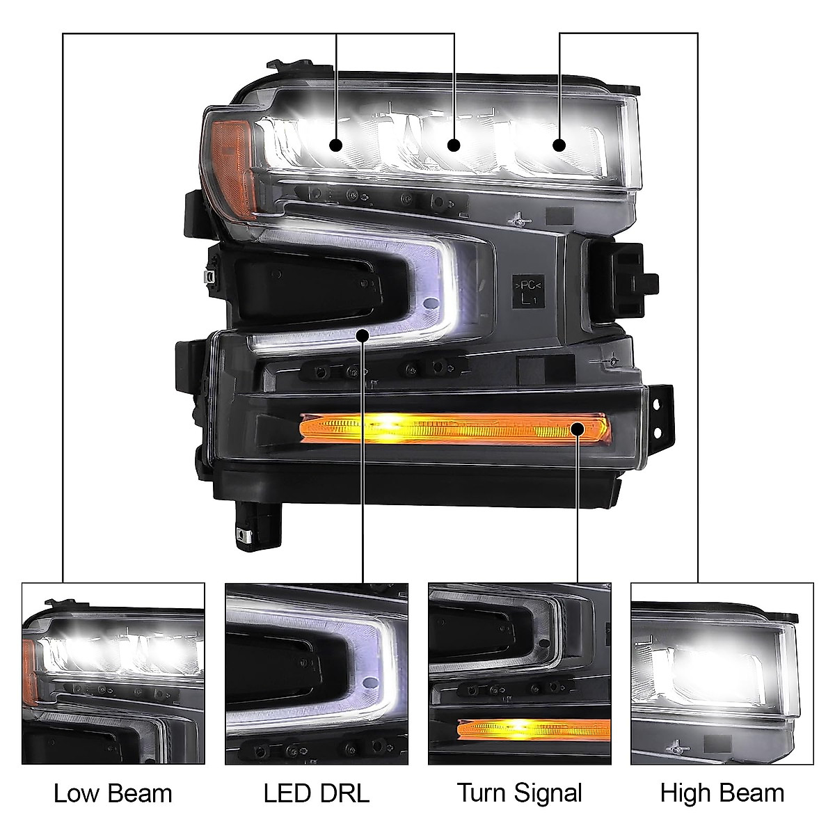 ALZIRIA Headlight Assembly Fit for 2019-2022 19 20 21 22 2019 2020 2021 2022 Chevy Silverado 1500 Pickup/LT/LT Trail Boss/LTZ with LED DRL (Passenger Side-Right)