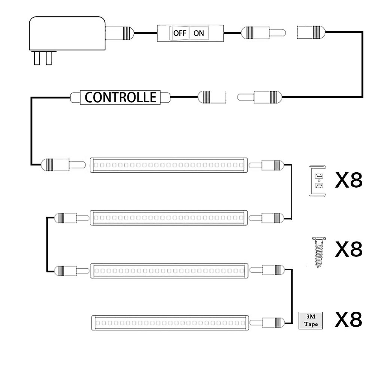 AIBOO LED Under Cabinet Lighting Kit, LED Strip Light,Shelf Lights Direct Wire, 12V Dimmable Kitchen Light Bar Linkable with Rocker Switch and Plug in Adapter (4 Panels,Warm White)