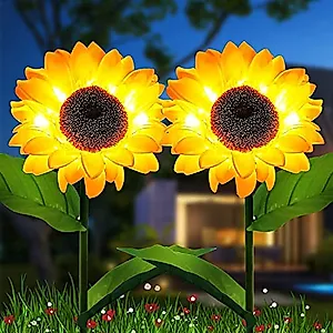 2 Pack Sunflower Solar Lights Outdoor Garden Decorative, Automatic Charging Solar Garden Lights Decorative, IP65 Waterproof LED Landscape Solar Outdoor Lights for Garden Patio Lawn Yard