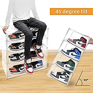 Shoe Storage Box closet organizers - 2 PCS Clear Plastic Stackable Shoe Organizer for Closet, Ventilation and Dust-proof X-Large Shoe Sneaker display case Fit up to Size 14