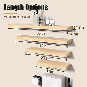 Habudda Floating Shelves, Wood Wall Shelf, Natural Wooden Home Decor for Bathroom Kitchen Bedroom, Hanging Mounted Invisible Bracket, Extra Long 35.5 Inch, Set of 2