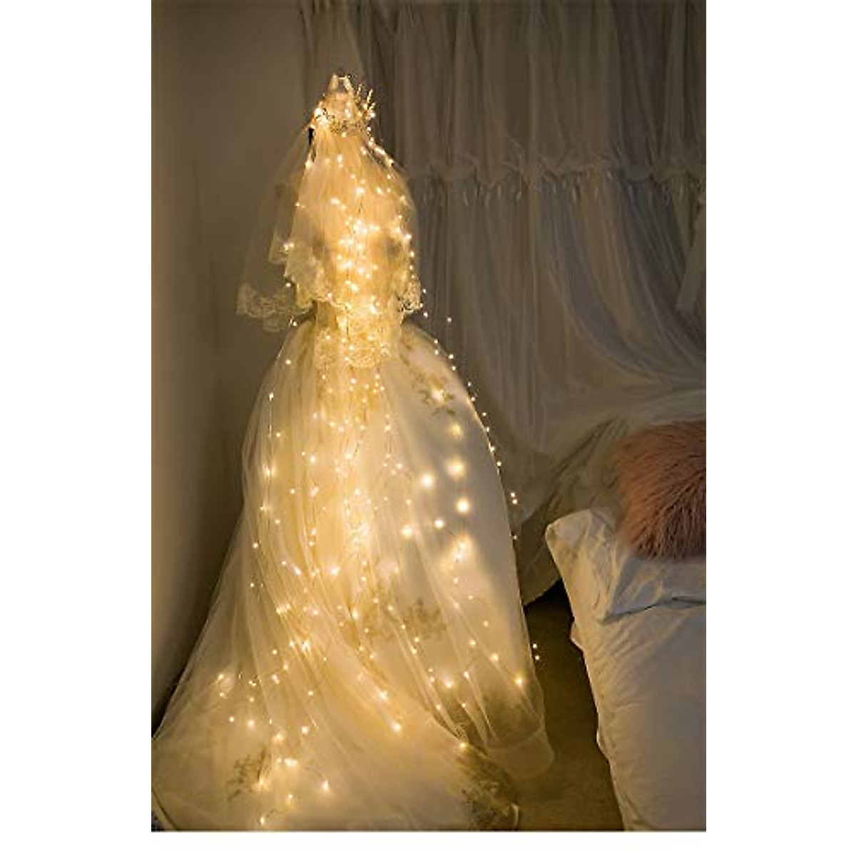 Cynzia 2 Pack Fairy Lights, 250 LEDs Waterfall String Lights, Battery Operated Twinkle Light with Remote, Branch Watering Can Firefly Lights for Garden Outdoor Christmas Tree Decor