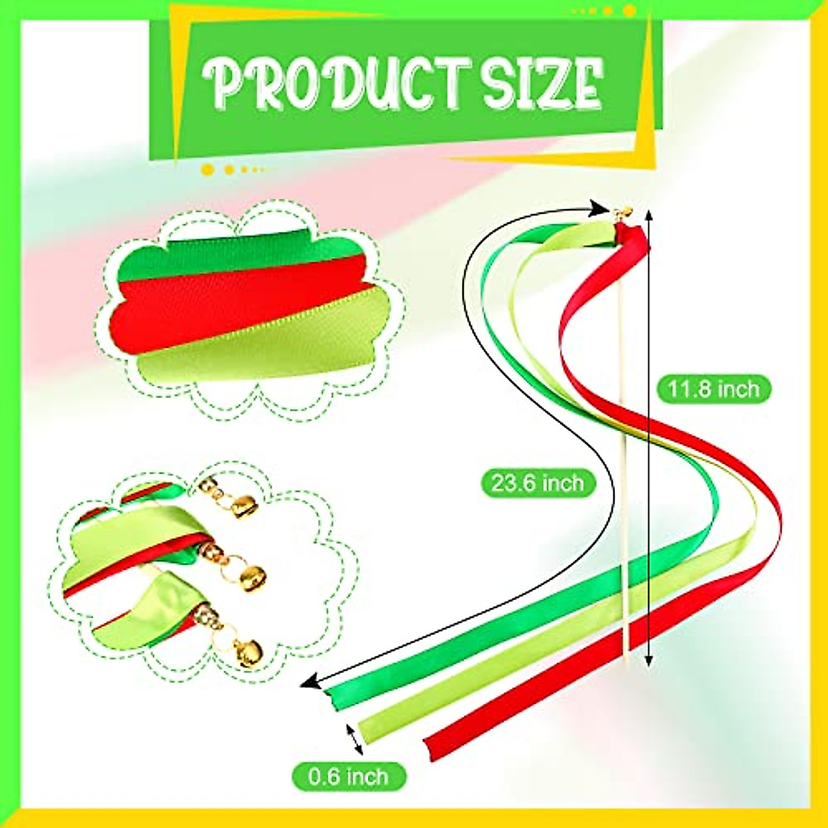 100 Pieces Mix Color Ribbon Sticks Wedding Party Streamers Fairy Wand Chromatic Silk Ribbon and Bell Wands Multicolor Hand Held Ribbons for Dance Wedding Party Celebration Holiday Activities