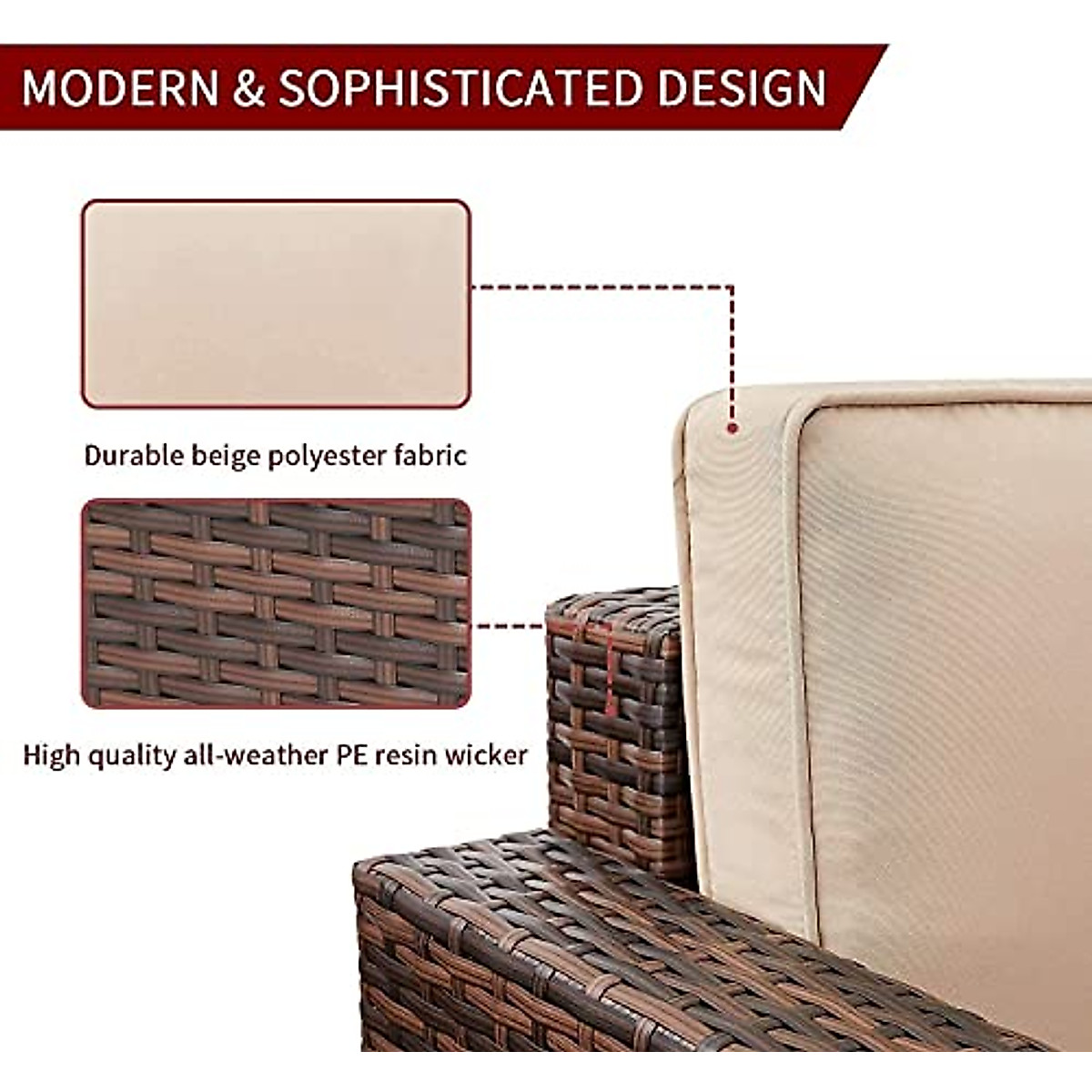 SUNCROWN 4-Piece Outdoor Patio Wicker Furniture Sofa Set, Sectional Conversation Set with Cushions & Tempered Glass Table