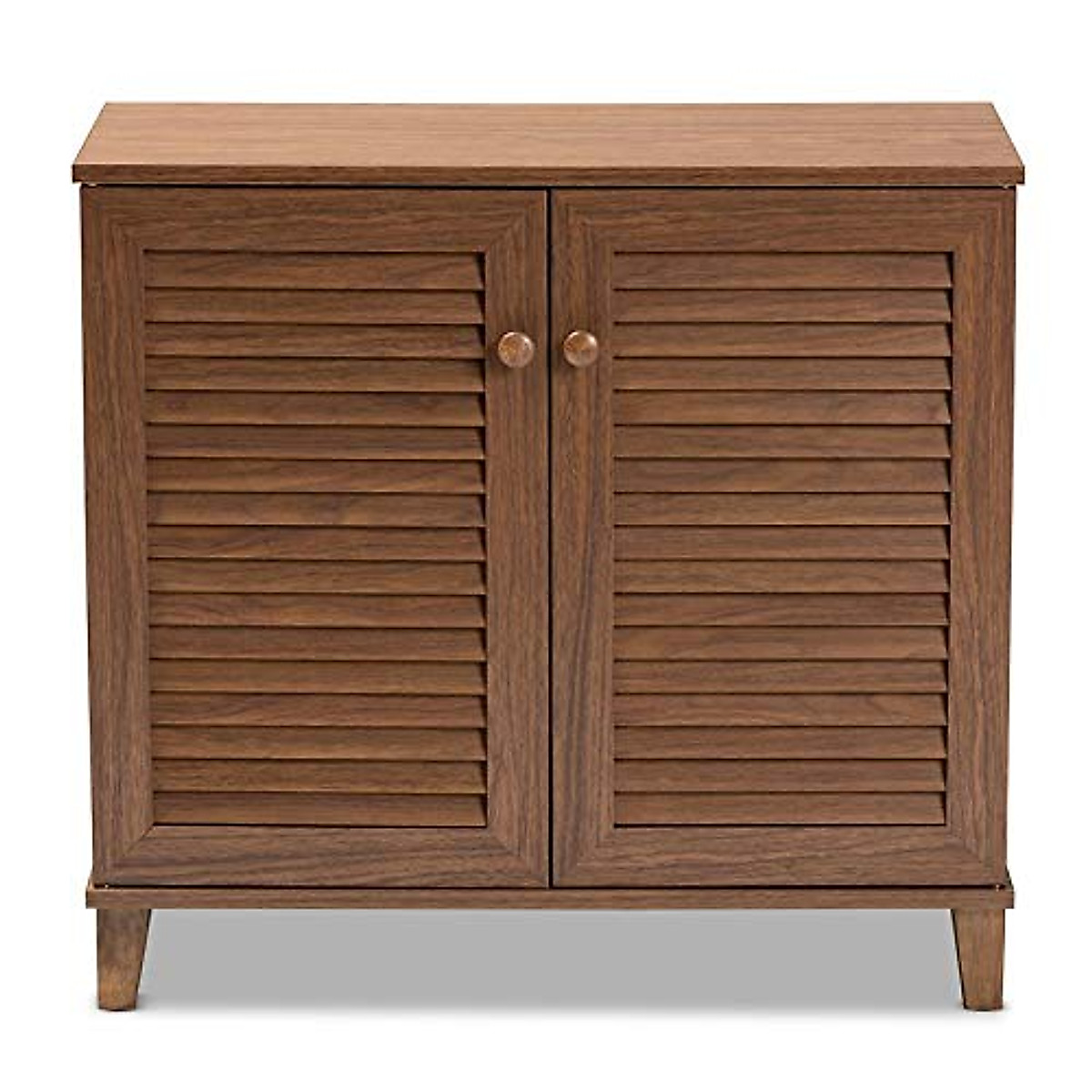 Baxton Studio Coolidge Modern and Contemporary Walnut Finished 4-Shelf Wood Shoe Storage Cabinet