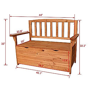 HomVent Wood Patio Storage Bench Garden Storage Bench Seat, Outdoor Patio Furniture Cabinet Storage Bench Deck Box with Chair Backrest