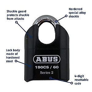 ABUS 190CS/60 High Security Solid Steel Combination Padlock, Closed Shackle