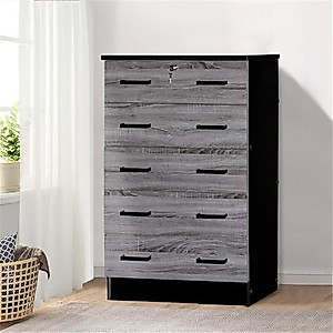 Better Home Products Cindy 5 Drawer Chest Wooden Dresser with Lock in Ebony