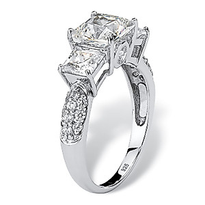 PalmBeach Platinum-plated Sterling Silver Princess Cut Created White Sapphire 3-Stone Bridal Ring Sizes 6-10 Size 10