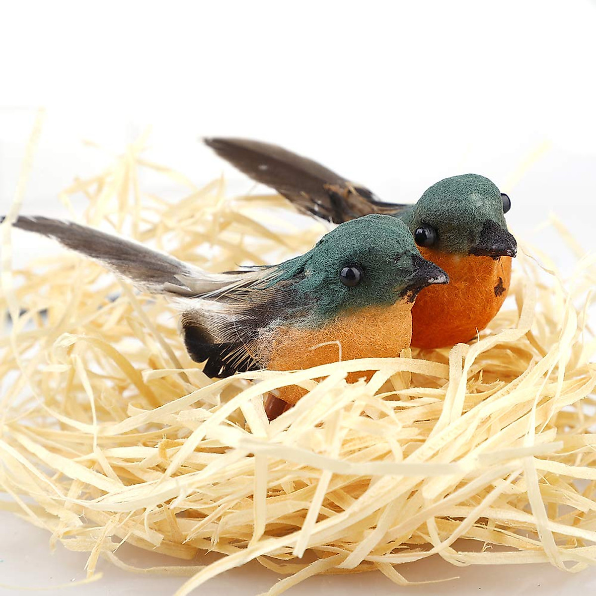 Rrut 12PCS Artificial Feathered Birds, Simulation Foam Birds Clip Robin Bird Hanging Pendant Christmas Tree Decoration Christmas Tree Ornament Home Garden Wedding Decor Orange