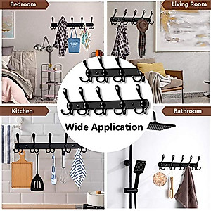Bjiotun Coat Rack Wall Mounted 2 Pack Wall Hooks Stainless Steel Wall Hanger with 5 Tri Hooks for Hanging Coats Hats Towels Keys (Black)